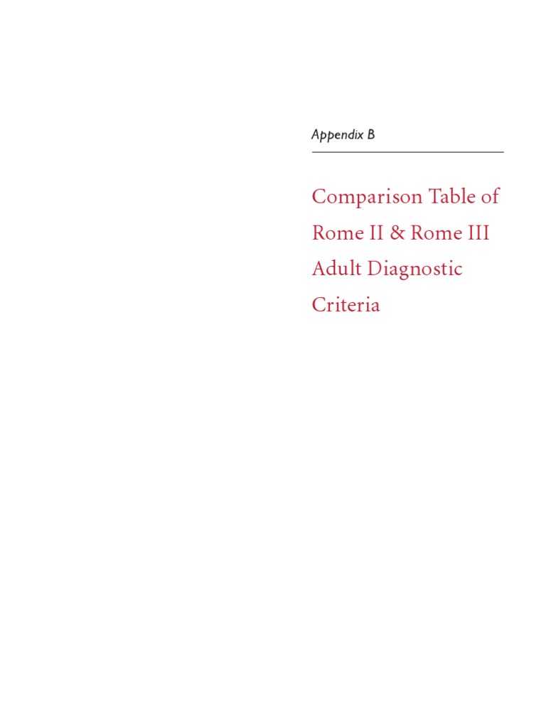 Comparison Table of Rome II & Rome III Adult Diagnostic Criteria | PDF ...