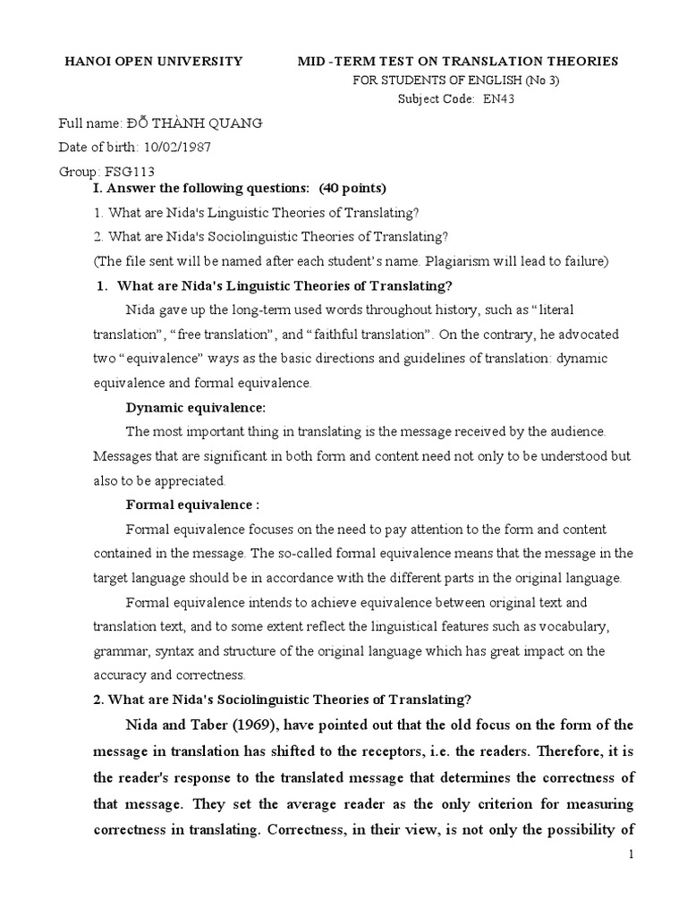 I. Answer The Following Questions: (40 Points) : Hanoi Open University ...