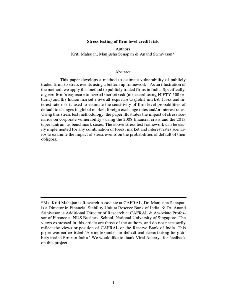 Stress Testing of Firm Level Credit Risk | PDF | Interest | Stress Test ...