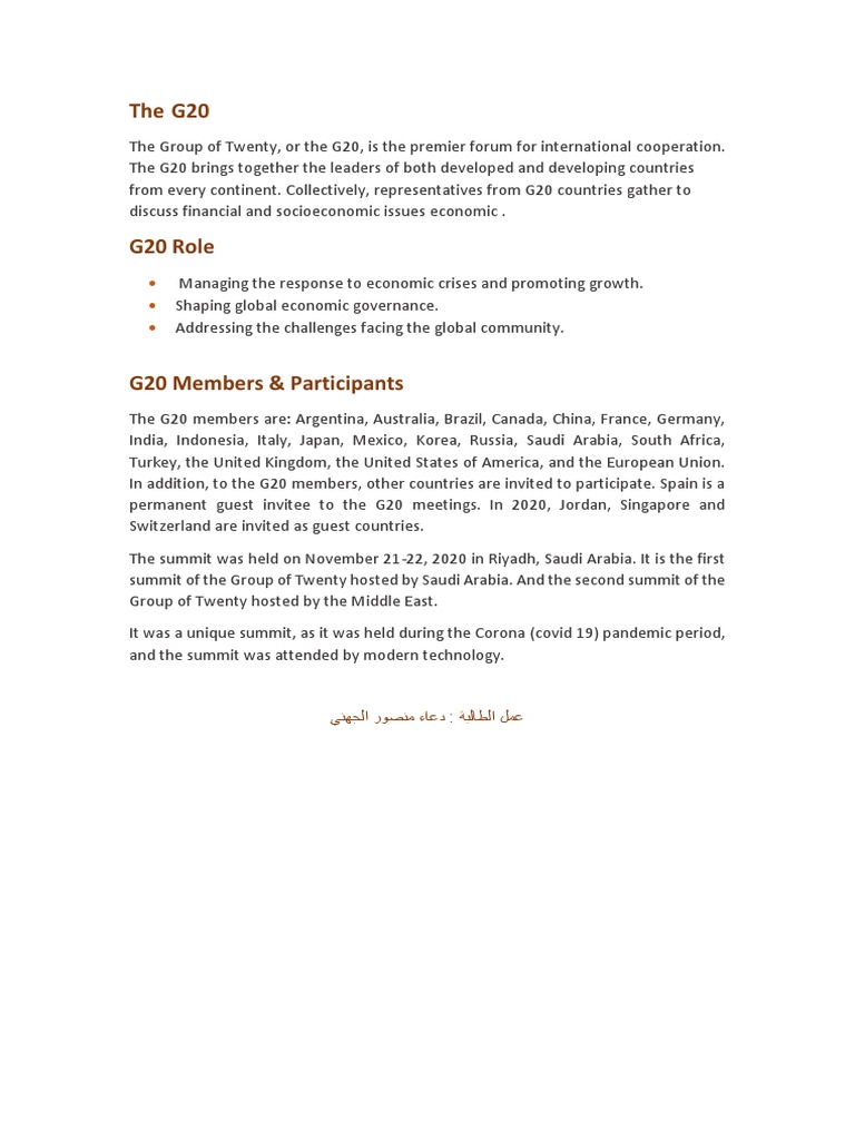 The G20 | PDF | Finance & Money Management | Politics