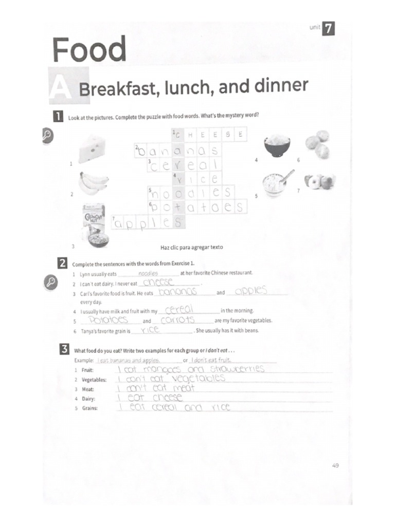 Workbook Four Corners 1 Unit 7 | PDF