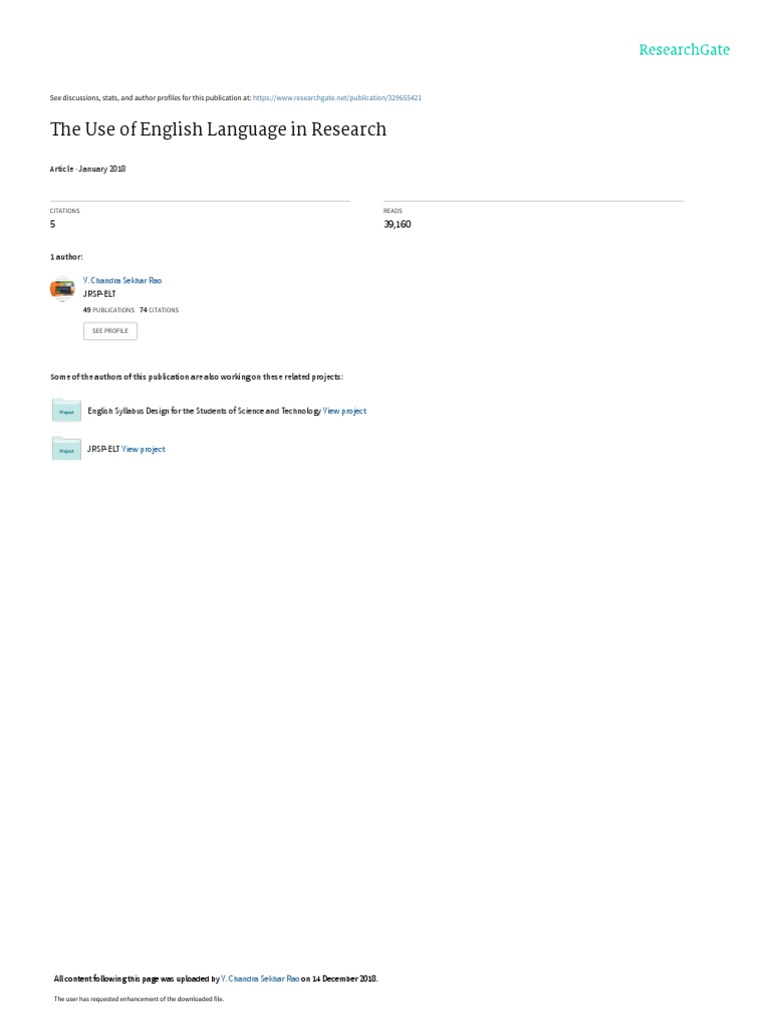 The Use of English Language in Research: January 2018 | PDF | English ...