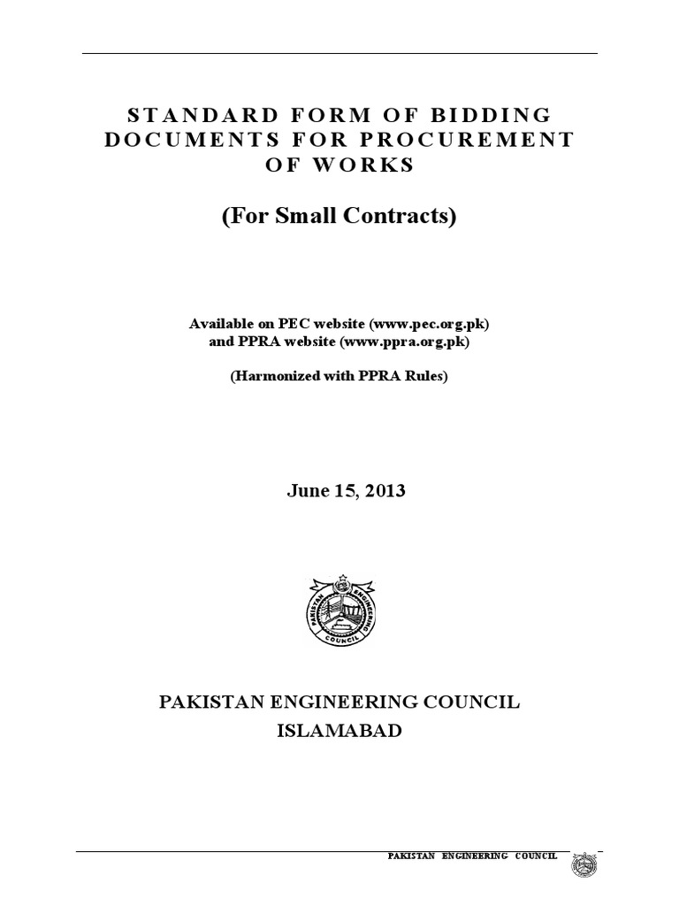 STANDARD FORM OF BIDDING DOCUMENTS FOR PROCUREMENT OF WORKS (For Small Contracts) | PDF ...