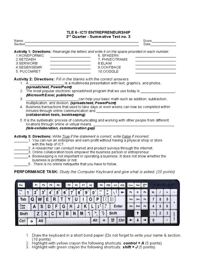 TLE 6 ICT 3rd Quarter Summative Test | PDF | Educational Technology ...
