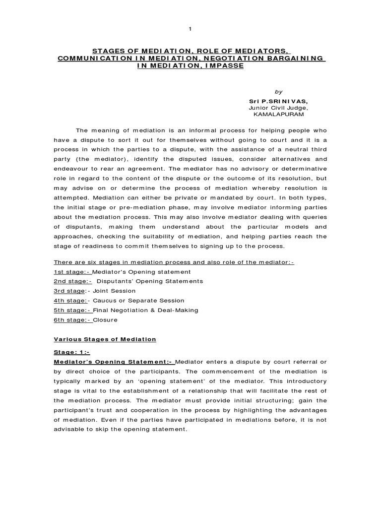 Mediation Process: Stages and Roles | PDF | Mediation | Negotiation
