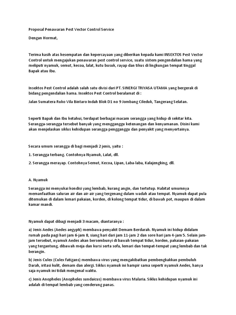 Contoh Proposal Penawaran Pest Control Service | PDF