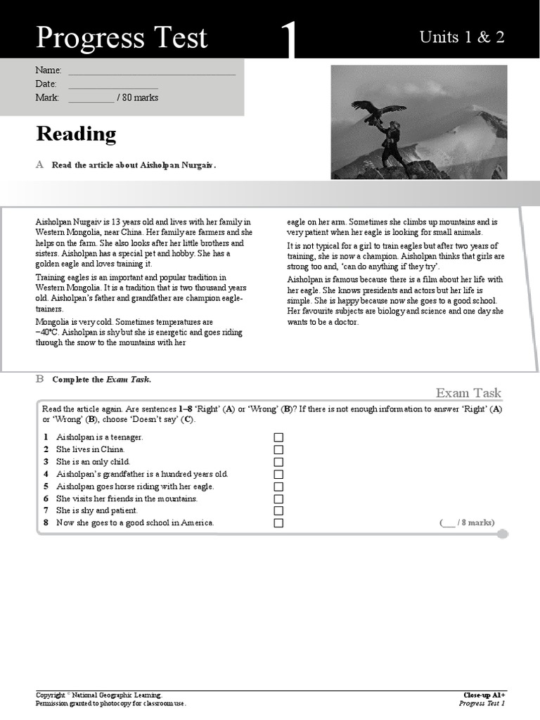 A1+ Progress Test 1 | PDF | Test (Assessment)