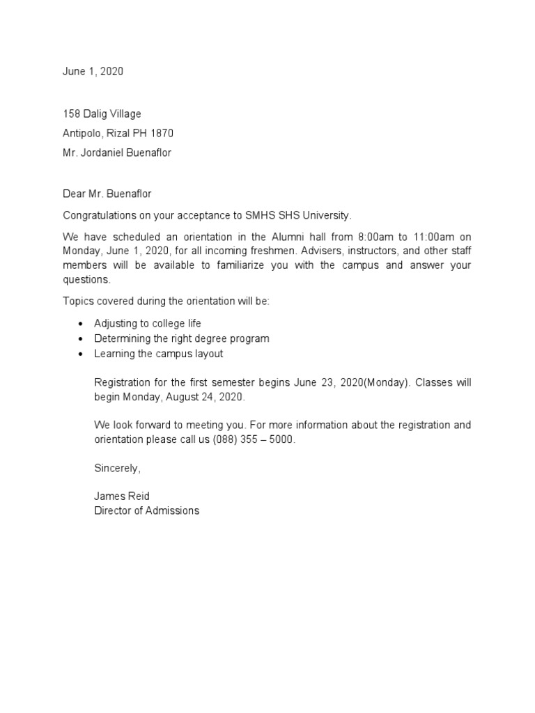 SMHS SHS University Letter.4 | PDF | Self-Improvement | Lifestyle