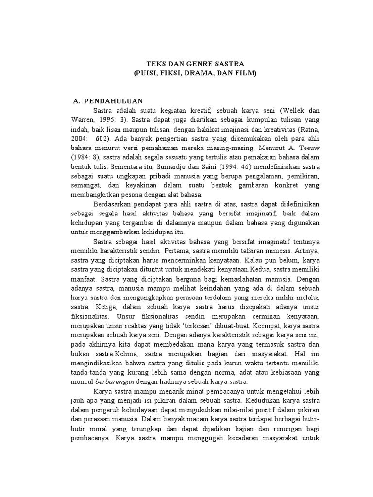 Jenis dan Pengertian Teks Sastra | PDF | Seni & Disiplin Bahasa | Klasik