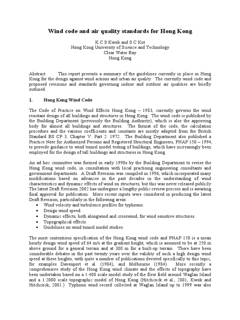 Wind Code and Air Quality Standards For Hong Kong | Download Free PDF ...