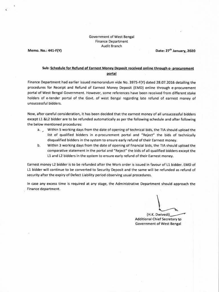 441-F (Y) - Scedule of Refund of EMD | PDF | Government | Business