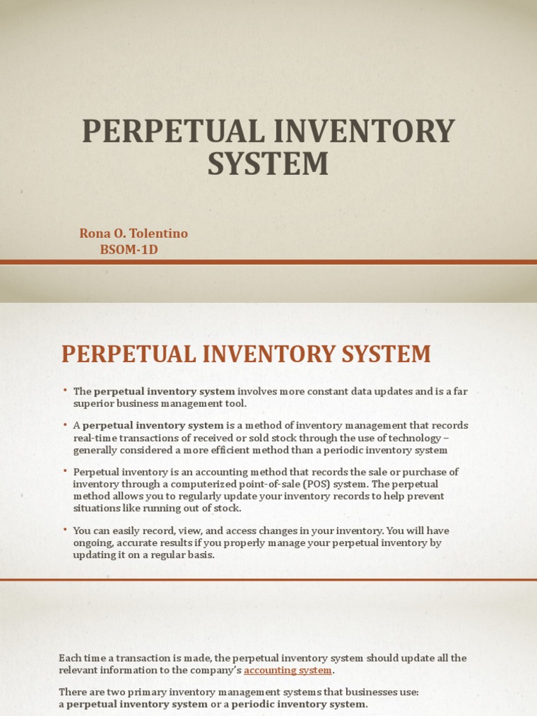 Perpetual Inventory System: Rona O. Tolentino Bsom-1D | PDF | Inventory ...