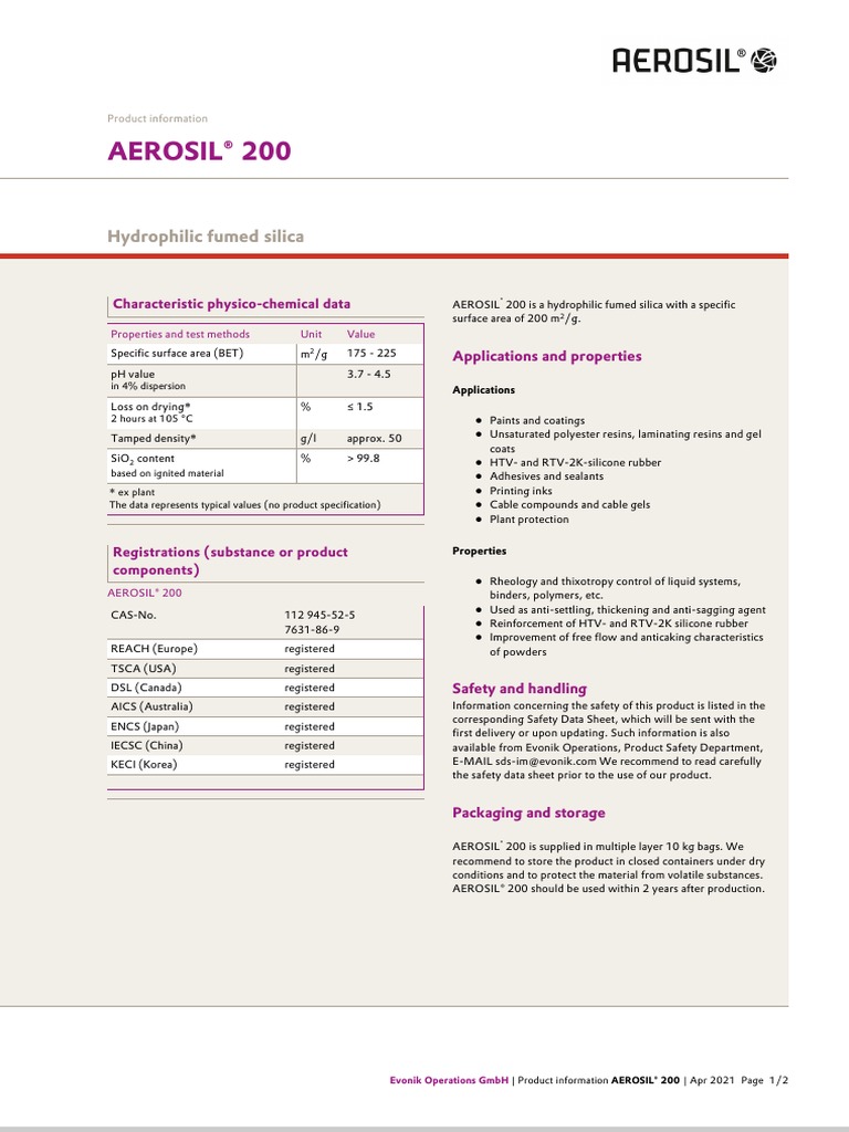 AEROSIL® 200: Hydrophilic Fumed Silica | PDF | Gel | Silicone