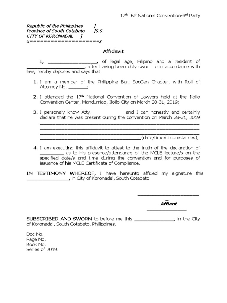 Affidavit Mcle 3RD Party Blank | PDF | Affidavit | Evidence