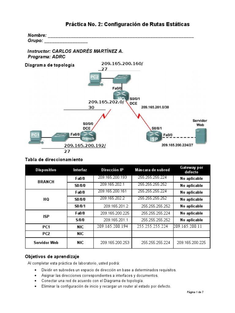 Practica 2 Rutas Estaticas SENA | PDF | Enrutador (Computación) | Dirección IP