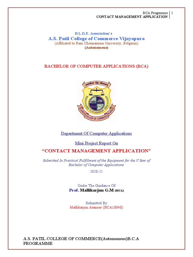 A.S. Patil College of Commerce Vijayapura: Bachelor of Computer Applications (Bca) | PDF ...