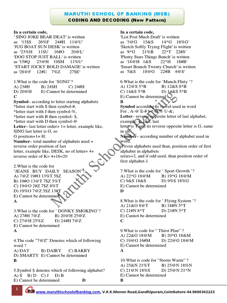 200 - MSB-Coding and Decoding (New Pattern) | PDF | Encodings | Lexicology 200 - MSB-Coding and Decoding (New Pattern) | PDF | Encodings | Lexicology
