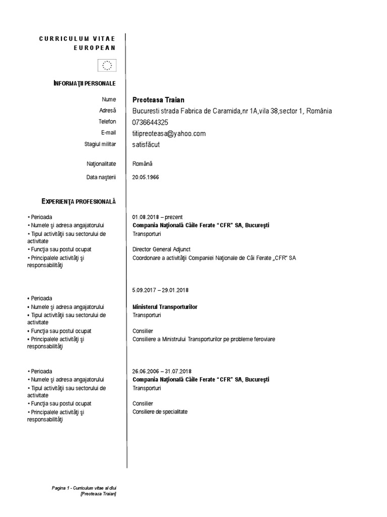 CV Traian Preoteasa | PDF