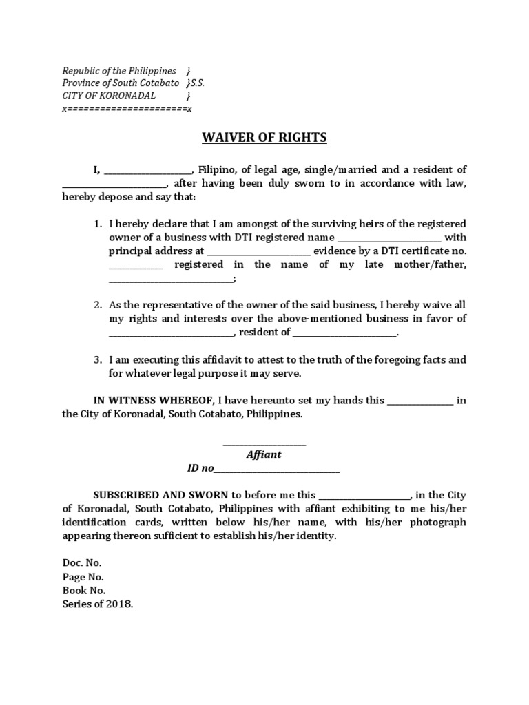 Waiver of Rights Business Blank | PDF