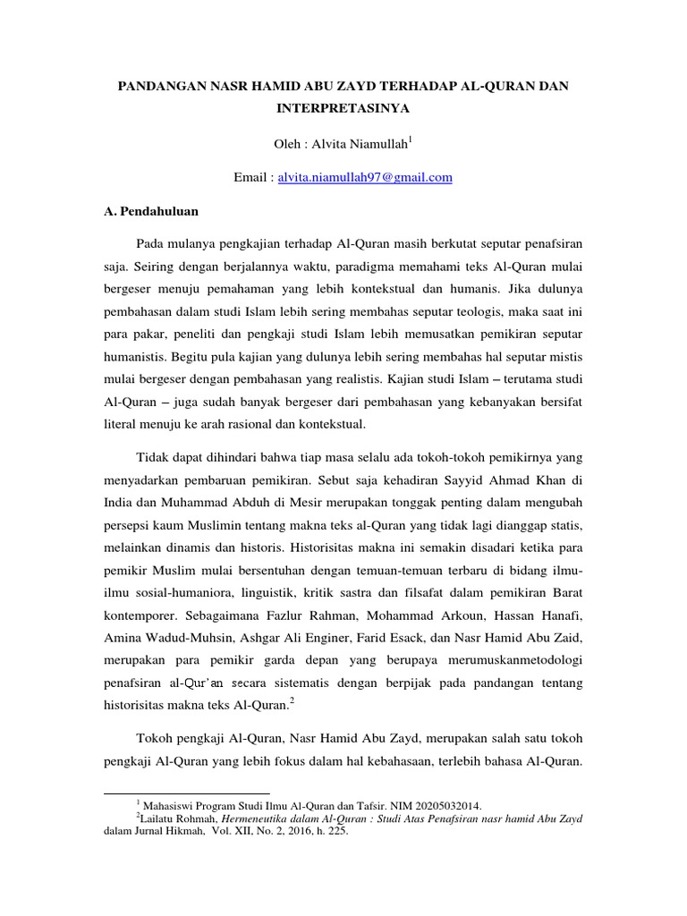 Pemikiran Nasr Hamid Abu Zayd tentang Al-Quran | PDF | Agama ...