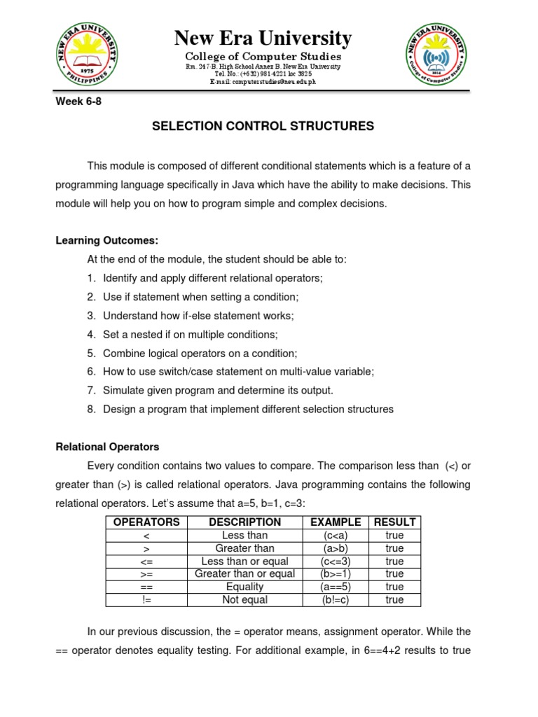Week 6-8 Ccc112-18 Selection Control Structures | PDF | Computer ...