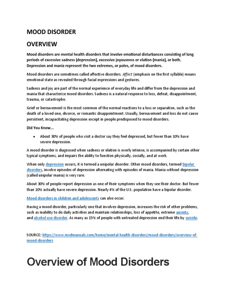 Overview of Mood Disorders | PDF | Mood Disorders | Mental Disorder
