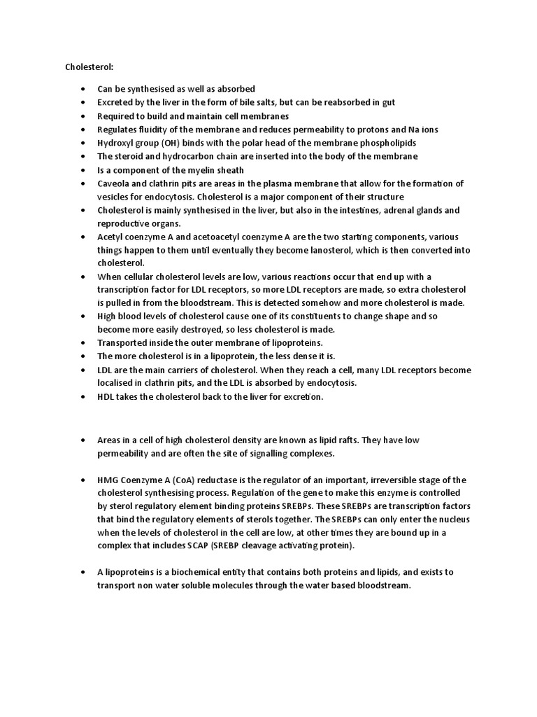 Cholesterol Notes | PDF | Cholesterol | Cell Membrane