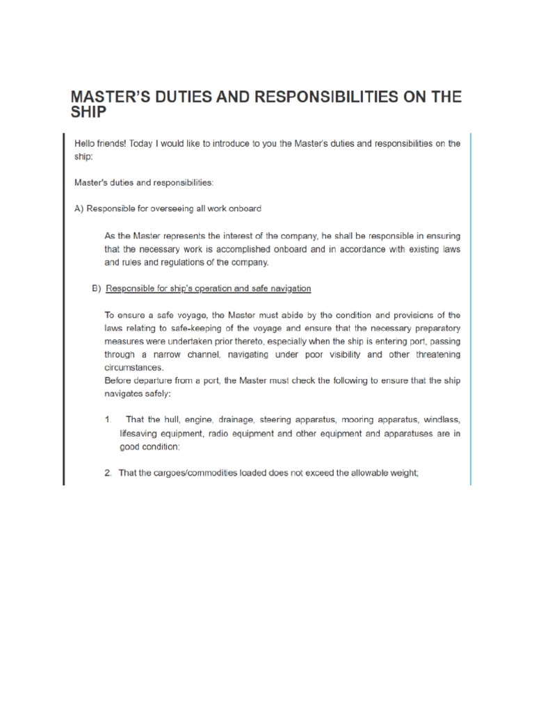 Captains Duties and Responsibilities | PDF