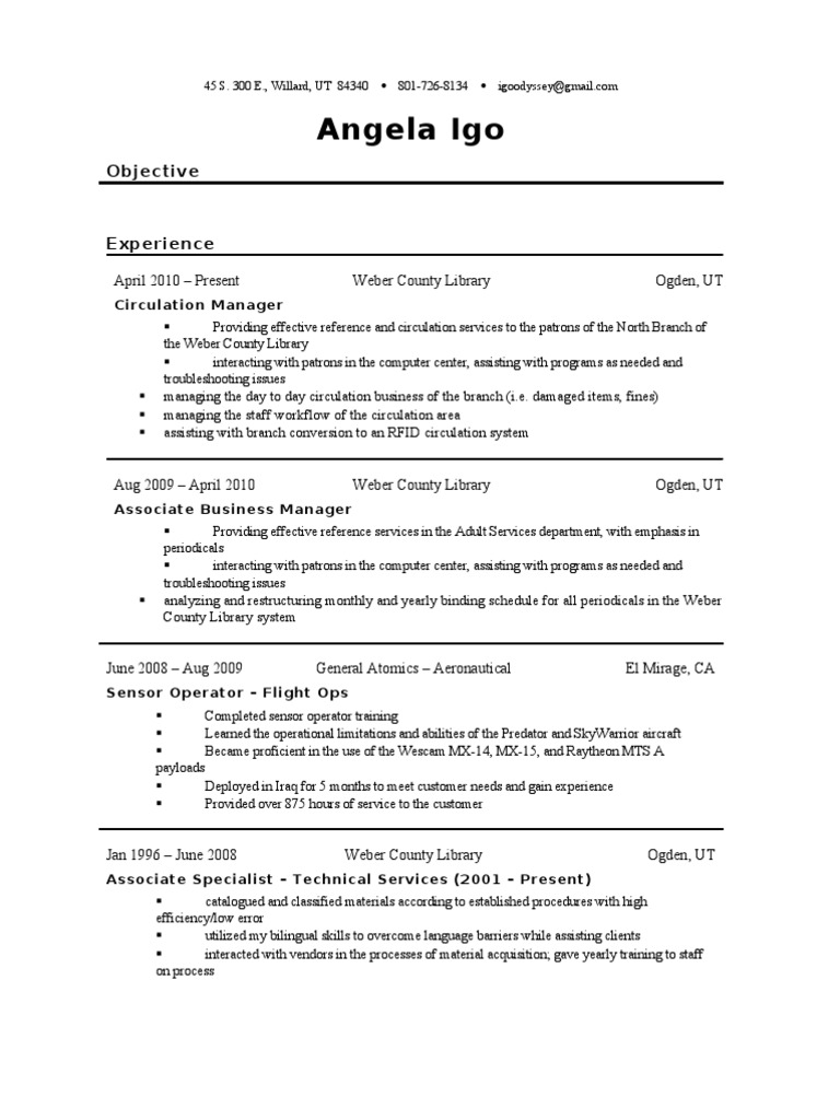 Angela's Resume (Updated 4-2011) | Libraries | Computing