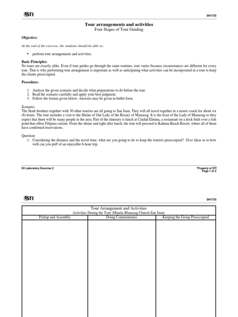 Tour Arrangements and Activities: Four Stages of Tour Guiding | PDF