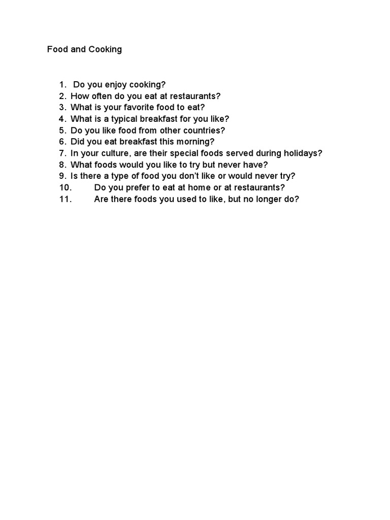 Task I Topic Food and Cooking | PDF