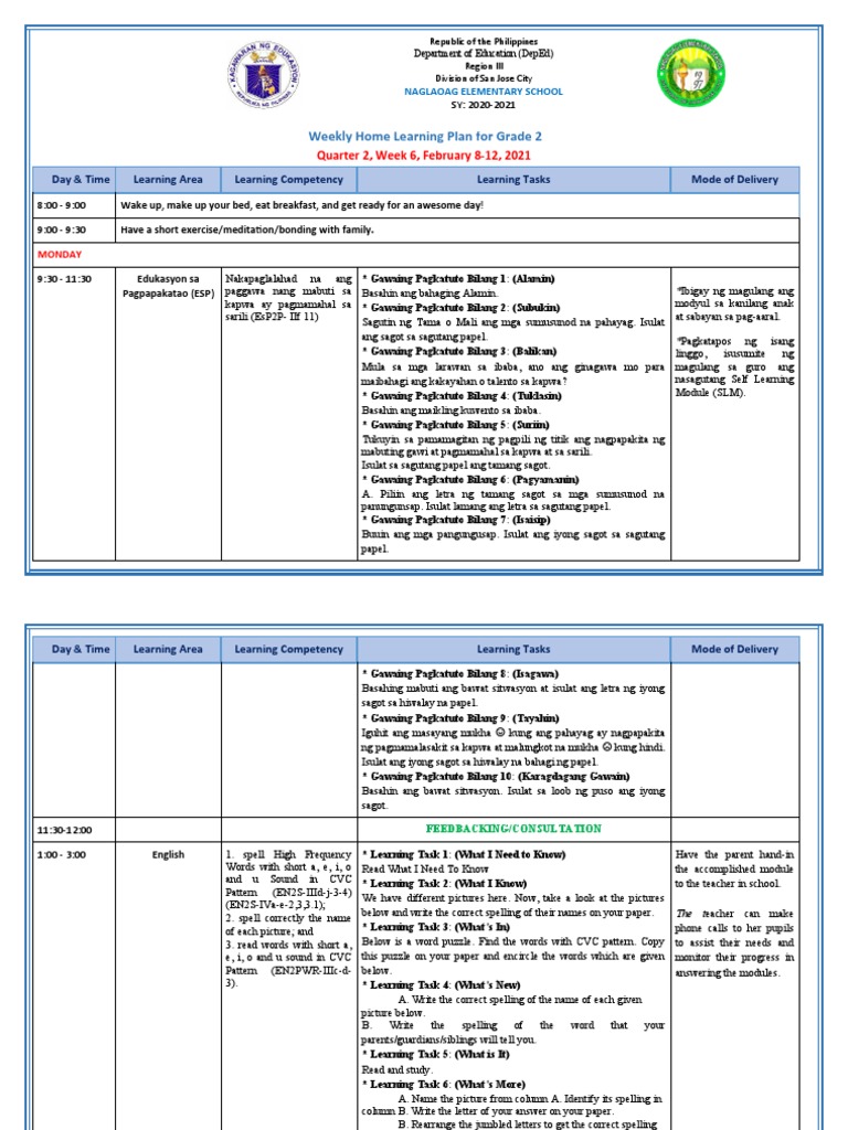 Grade 2 All Subjects WHLP q2 w6 | PDF
