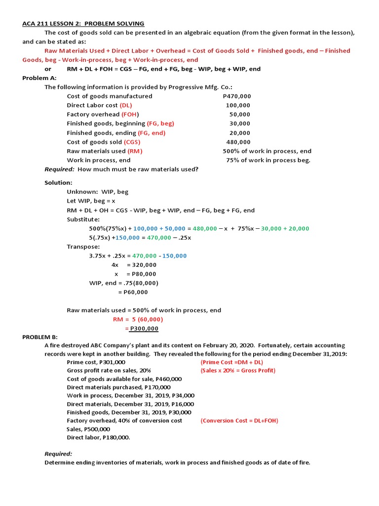 WK 2c Lesson 2 Problem Solving Illustration | PDF | Cost Of Goods Sold ...
