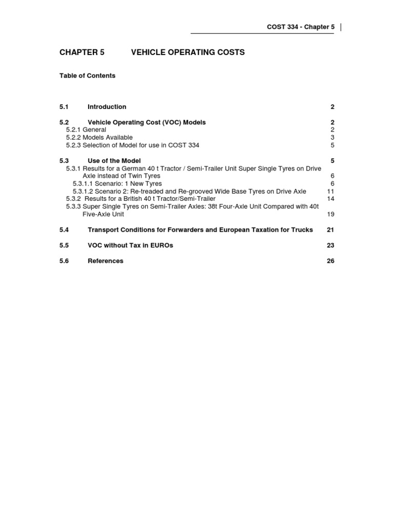 Chapter 5 Vehicle Operating Costs | PDF | Semi Trailer Truck | Fuel ...