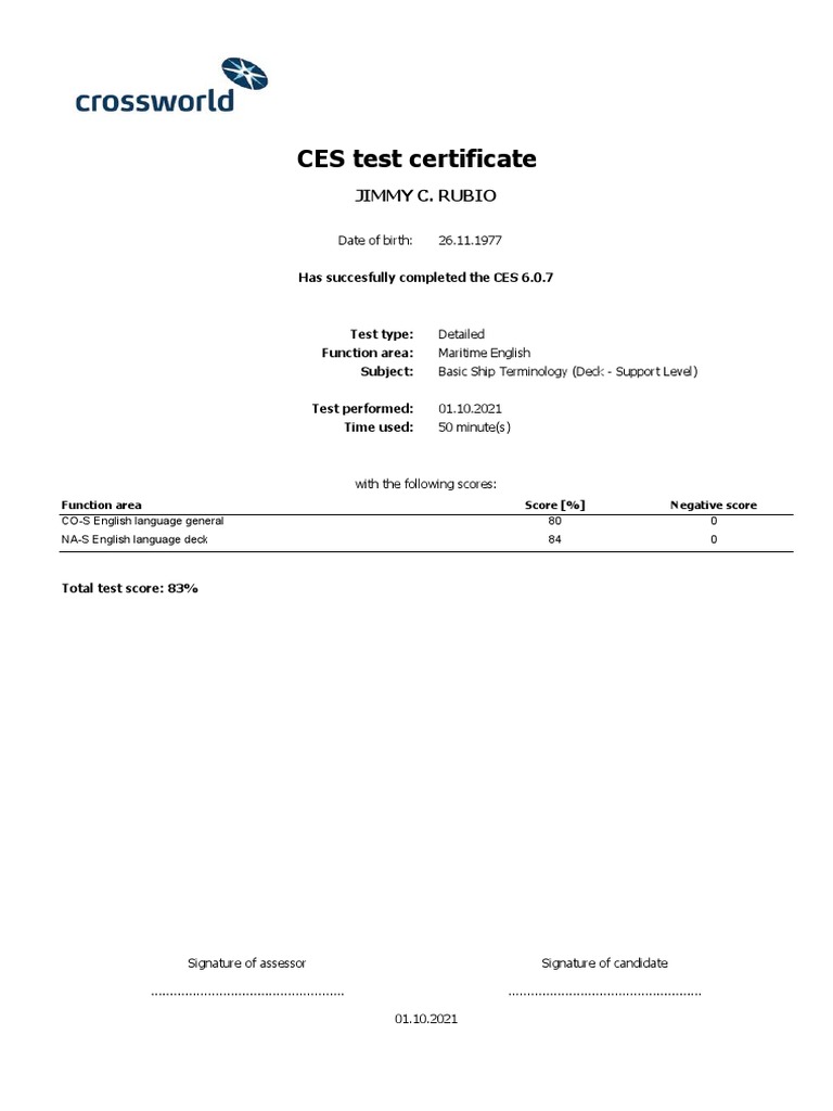 Ces Test Certificate Pdf