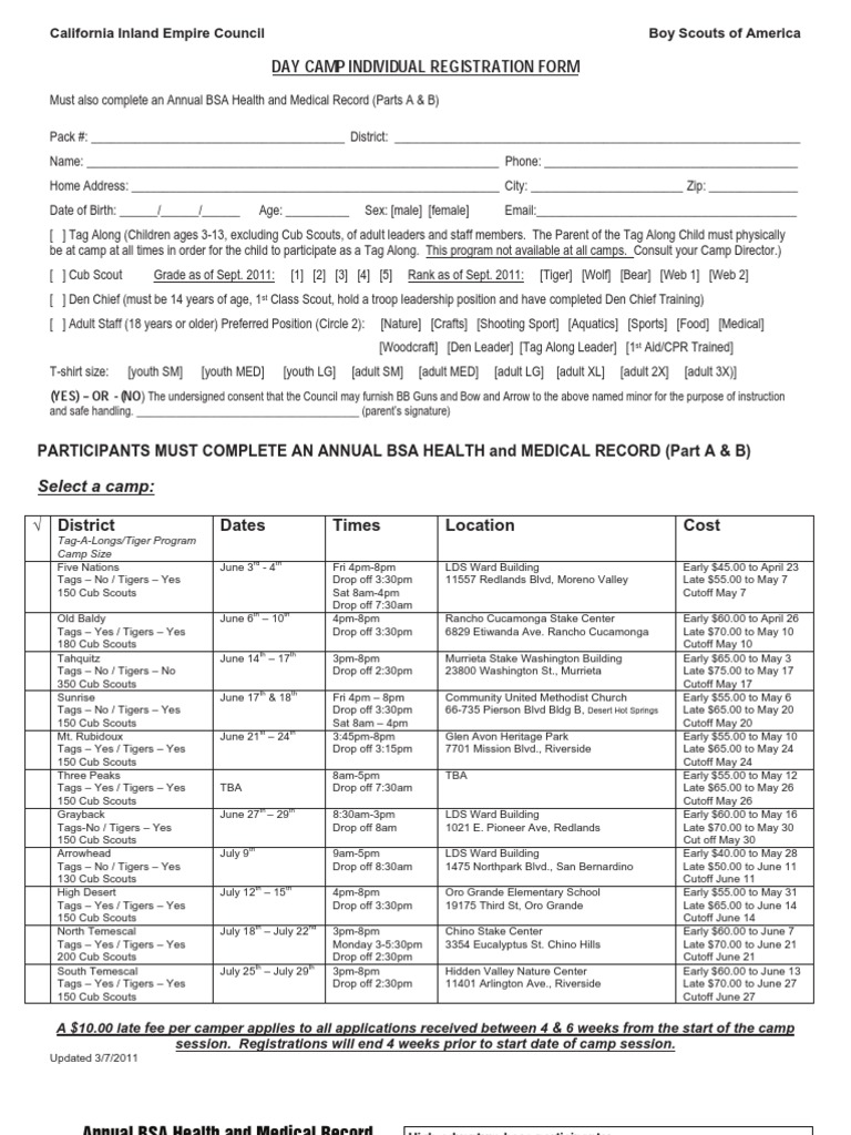 Day Camp Individual Registration Form: California Inland Empire Council ...