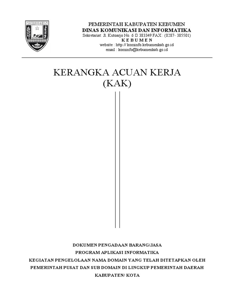 CONTOH KAK (Kerangkan Acuan Kerja) | PDF