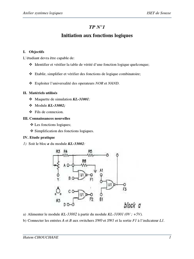 TP 1 Initiation Aux Fonctions Logiques | Descargar gratis PDF | Fonction logique | Logique