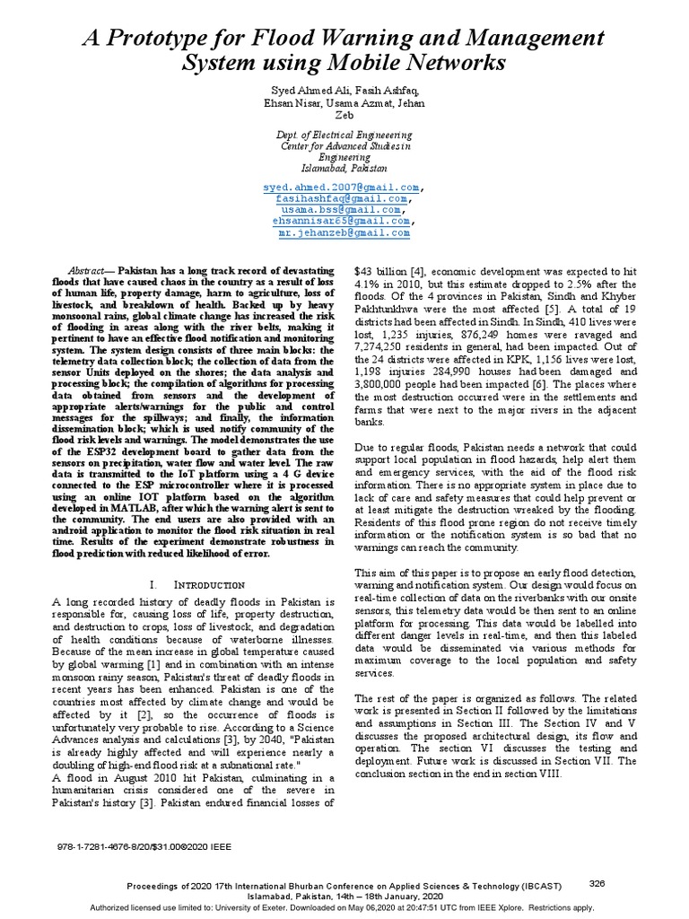 A Prototype For Flood Warning and Management | PDF | Flood | Internet ...