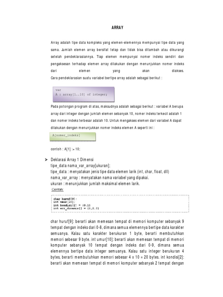 Array: Var A: Array (1..10) of Integer | PDF | Metode & Bahan Ajar