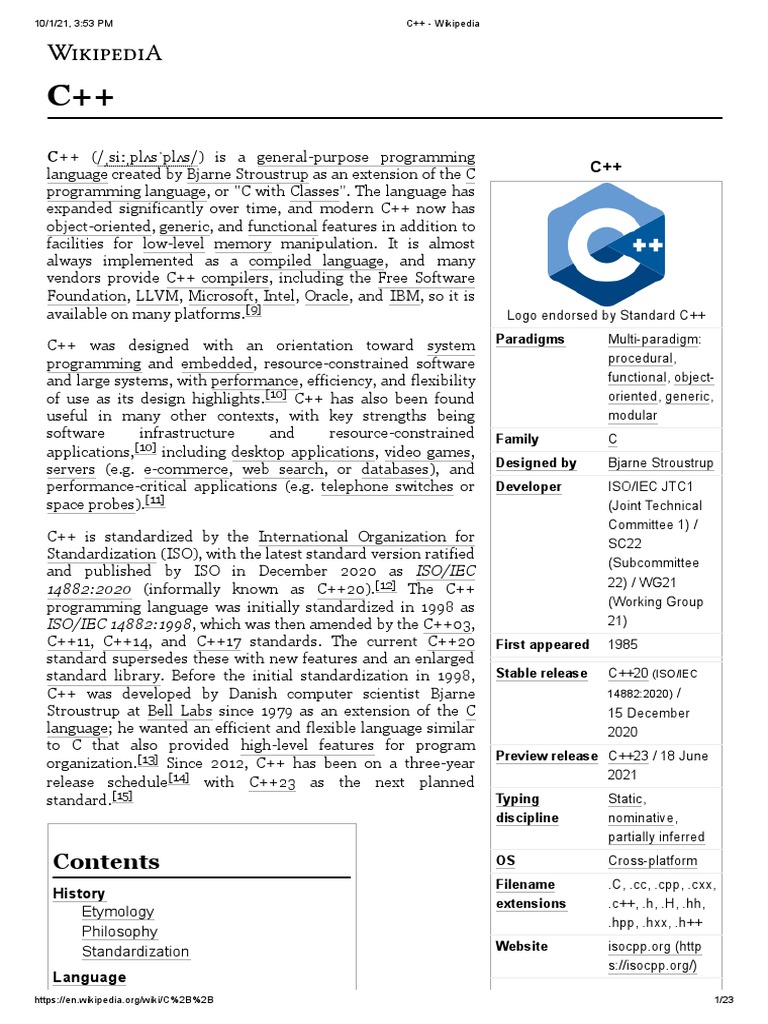 C++ (/ Si Plʌs PLɅS/) Is A General-Purpose Programming | PDF | C++ ...