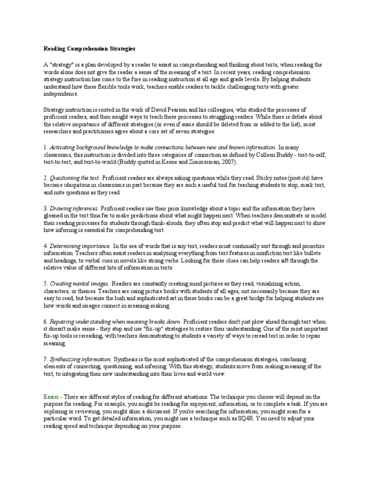 Reading Comprehension Strategies | PDF | Speed Reading | Reading ...