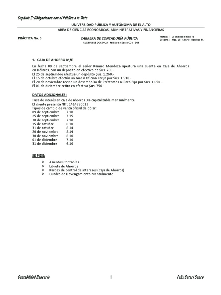 Practica Caja de Ahorro Me | PDF | Contabilidad | Bancos