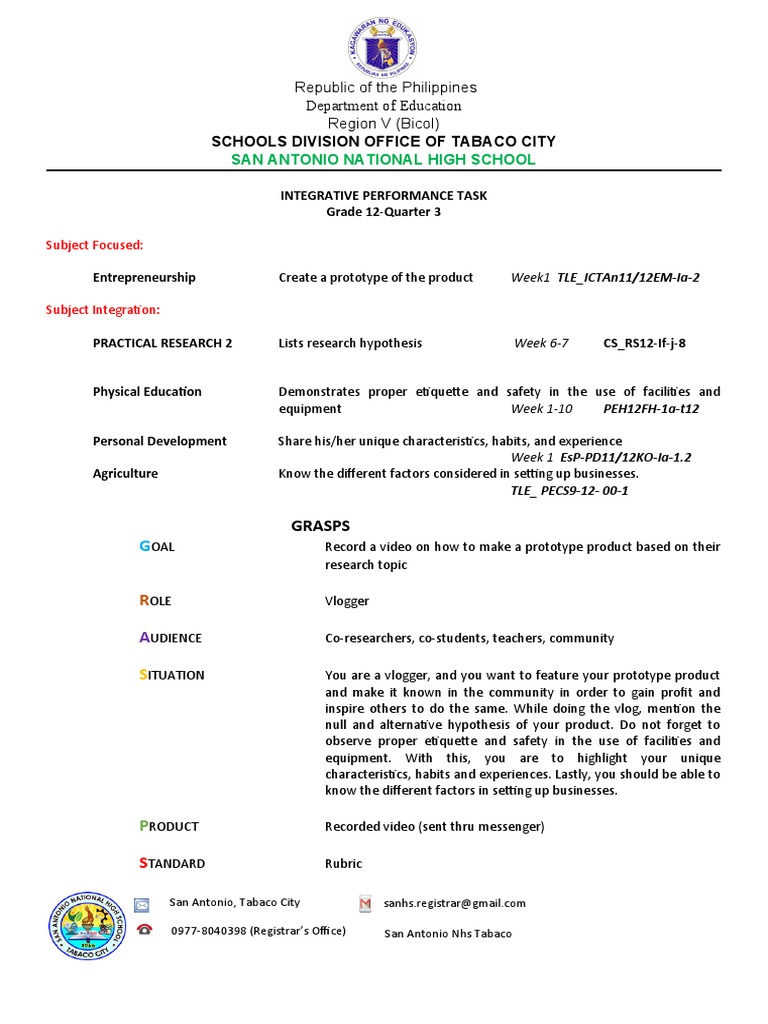 Integrative Performance Task-Pr2 | Download Free PDF | Rubric (Academic) | Teachers