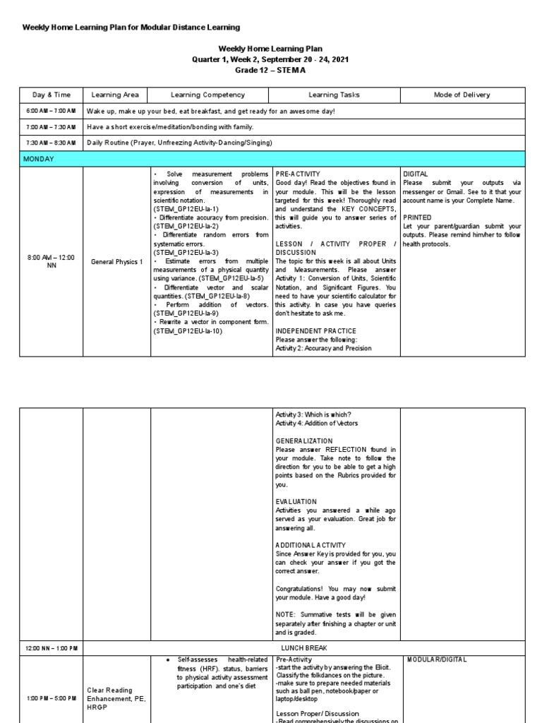 1 - Weekly Home Learning Plan - Week 1 | PDF | Significant Figures ...