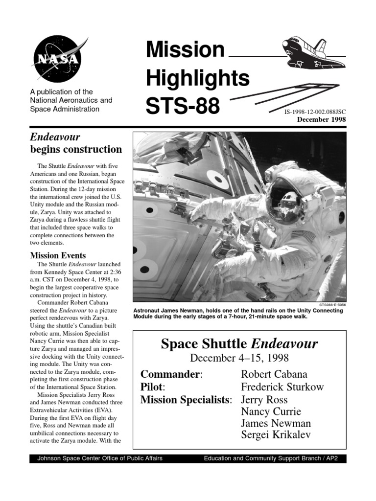 Mission Highlights STS-88 | PDF | International Space Station | Nasa ...