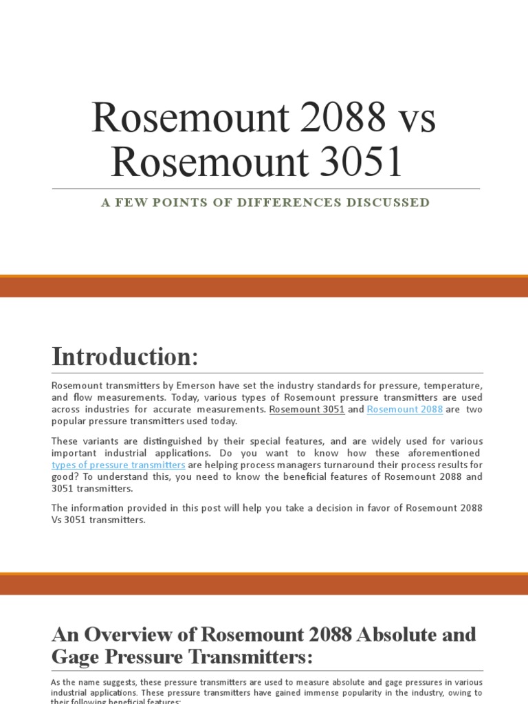 TTS - Rosemount 2088 Vs Rosemount 3051 | PDF | Pressure | Wireless