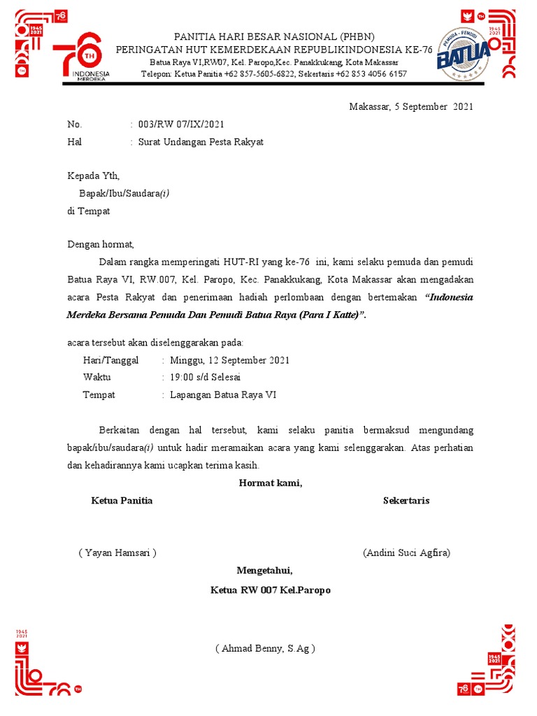 Surat Undangan Pesta Rakyat | PDF