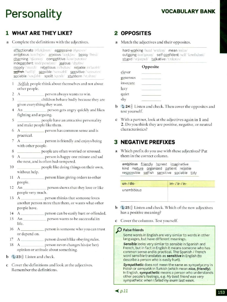 Personality Vocabulary Worksheet | PDF | Cognitive Science | Cognition