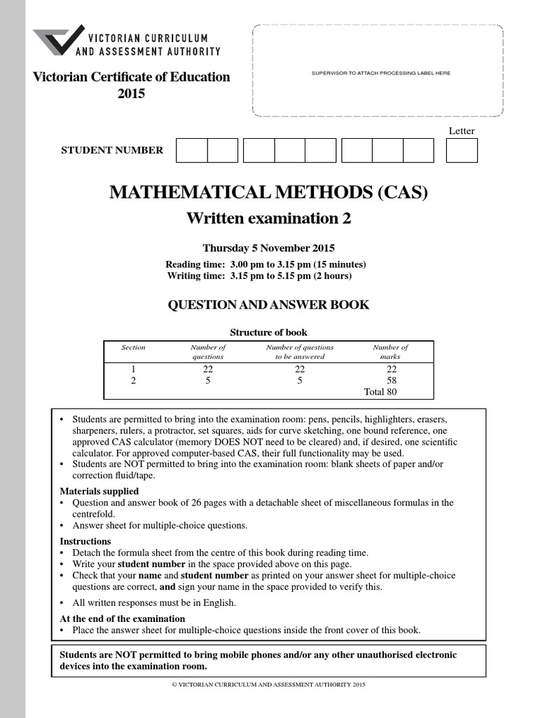 Mathematical Methods (Cas) : Written Examination 2 | PDF | Test ...